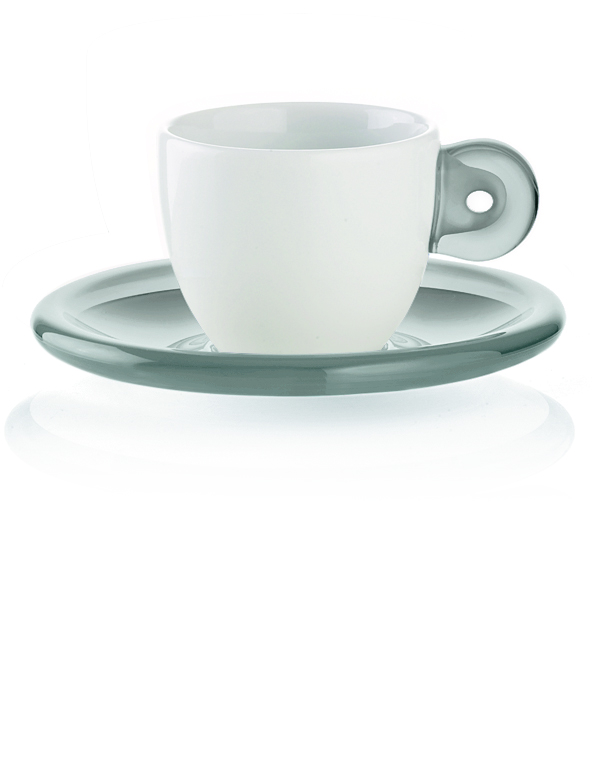 Guzzini Set 6 Xicara E Prato De Espresso "Gocce" 50 Cc Branco Cinza Ce