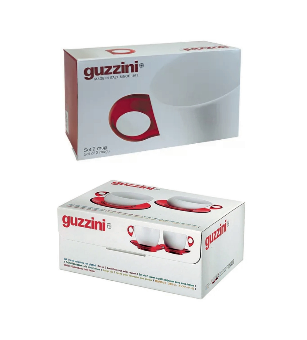 Guzzini Set 2 Xicara E Prato De Espresso "Gocce" 50 Cc Branco Cinza Ce